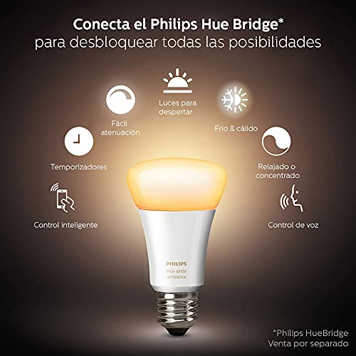Philips Hue White A19 60W Equivalent Dimmable LED Smart Bulb Starter Kit (2 A19 60W White Bulbs and 1 Hub Compatible with Amazon Alexa Apple HomeKit and Google Assistant), 2 Pack