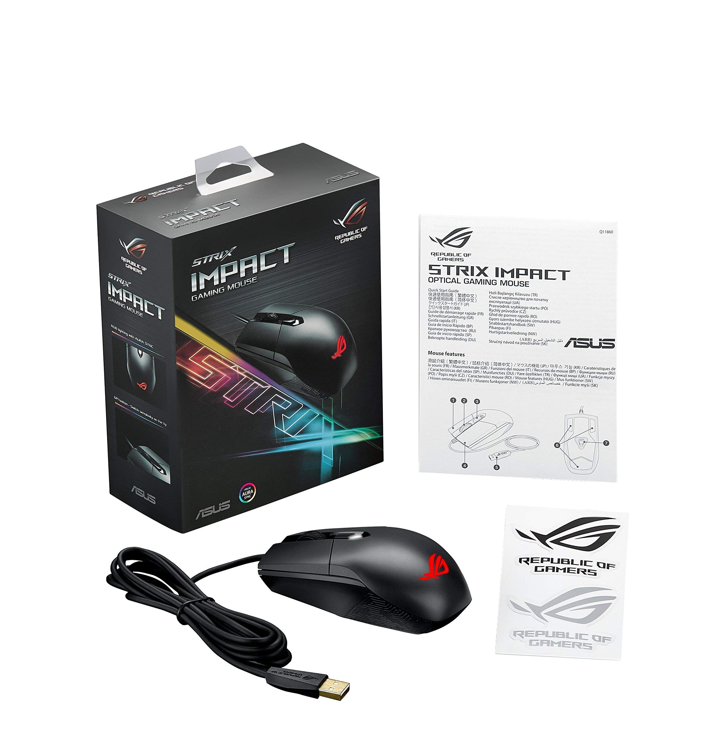 ASUS ROG Strix Impact Aura RGB USB Wired Optical Ergonomic Ambidextrous Gaming Mouse (Renewed)