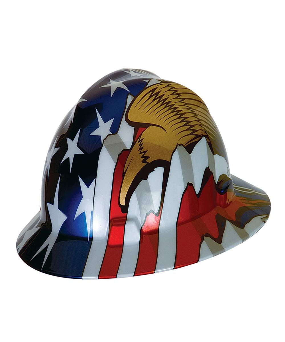 MSA 10071159 V-Gard Full-Brim Hard Hat, Double Eagle, Capacity, Volume, Polyethylene, Standard, Red/White/Blue