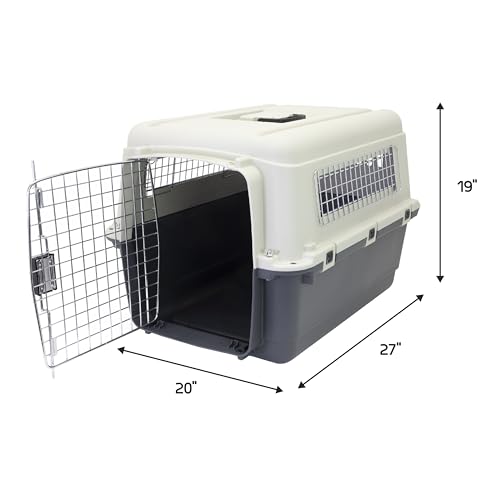 SportPet Designs Plastic Kennels Rolling Plastic Wire Door Travel Dog Crate - Medium, Gray (CM-2001-CS01)