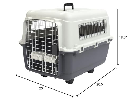 SportPet Designs Plastic Kennels Rolling Plastic Wire Door Travel Dog Crate - Medium, Gray (CM-2001-CS01)