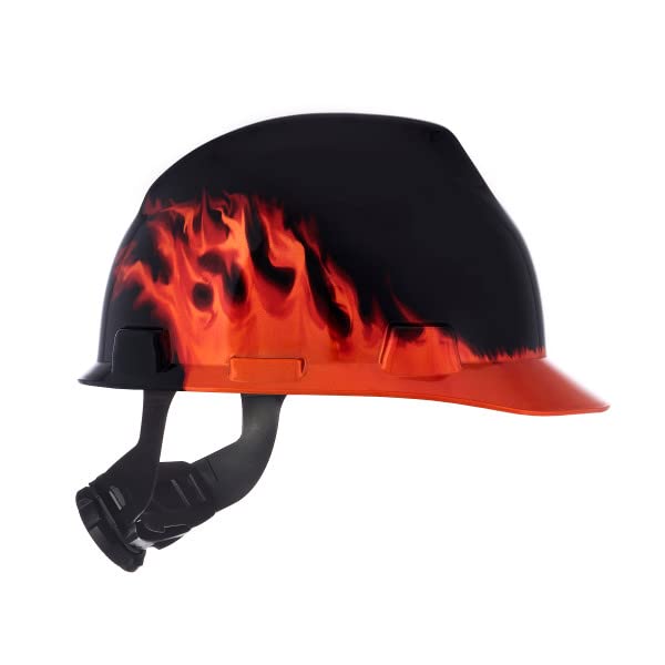 MSA 10092015 Freedom Series V-Gard Cap Style Safety Hard Hat with Fas-Trac III Ratchet Suspension | Polyethylene Shell, Self Adjusting Crown Straps - Standard Size in Black Fire