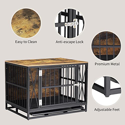 Furniture Style Dog Crate, 32" Wooden Dog Kennel with Tray and Lockable Door, Dog Cage End Table for Small & Medium Dogs, Rustic Dog Crate House Cage Indoor