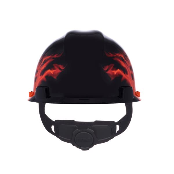 MSA 10092015 Freedom Series V-Gard Cap Style Safety Hard Hat with Fas-Trac III Ratchet Suspension | Polyethylene Shell, Self Adjusting Crown Straps - Standard Size in Black Fire