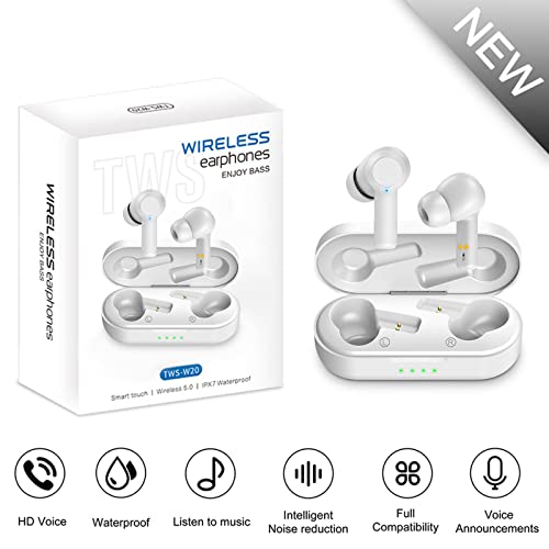 W20 5.0 Sports Bluetooth Earphones Headphones, 400mah Charging Box Wireless Headphone 3D Stereo Sports Earbuds Headsets TšØuch Control with Microphone in-Ear Headset
