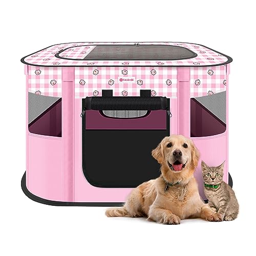 TASDISE Portable Pet Playpen, Foldable Exercise Play Tent Kennel Crate for Puppy Dog Yorkie Cat Bunny, Great for Indoor Outdoor Travel Camping Use, Come with Carring Case, 600D Oxford, M