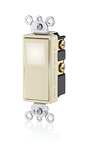 Leviton L5614-2T 15 Amp, 120/277 Volt, Decora LED Illuminated Rocker Single 4-Way AC Quiet Switch, Residential Grade, Grounding, Light Almond