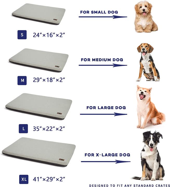 Panku Large Dog Bed, Washable Waterproof Memory Foam Crate Mat, Outdoor Bed, Calming Mat (Grey, 35x22x2)