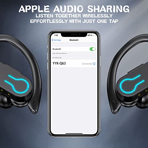 FBJJ Wireless Earbuds Bluetooth 5.3 Headphones, Over-Ear Sport Ear Buds with Earhooks 60H Playtime, Noise Cancelling Waterproof Wireless Workout Earphones with Dual LED Display, for Sports Exercise