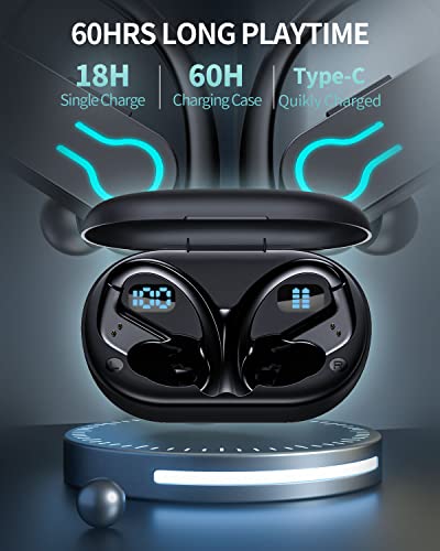 FBJJ Wireless Earbuds Bluetooth 5.3 Headphones, Over-Ear Sport Ear Buds with Earhooks 60H Playtime, Noise Cancelling Waterproof Wireless Workout Earphones with Dual LED Display, for Sports Exercise