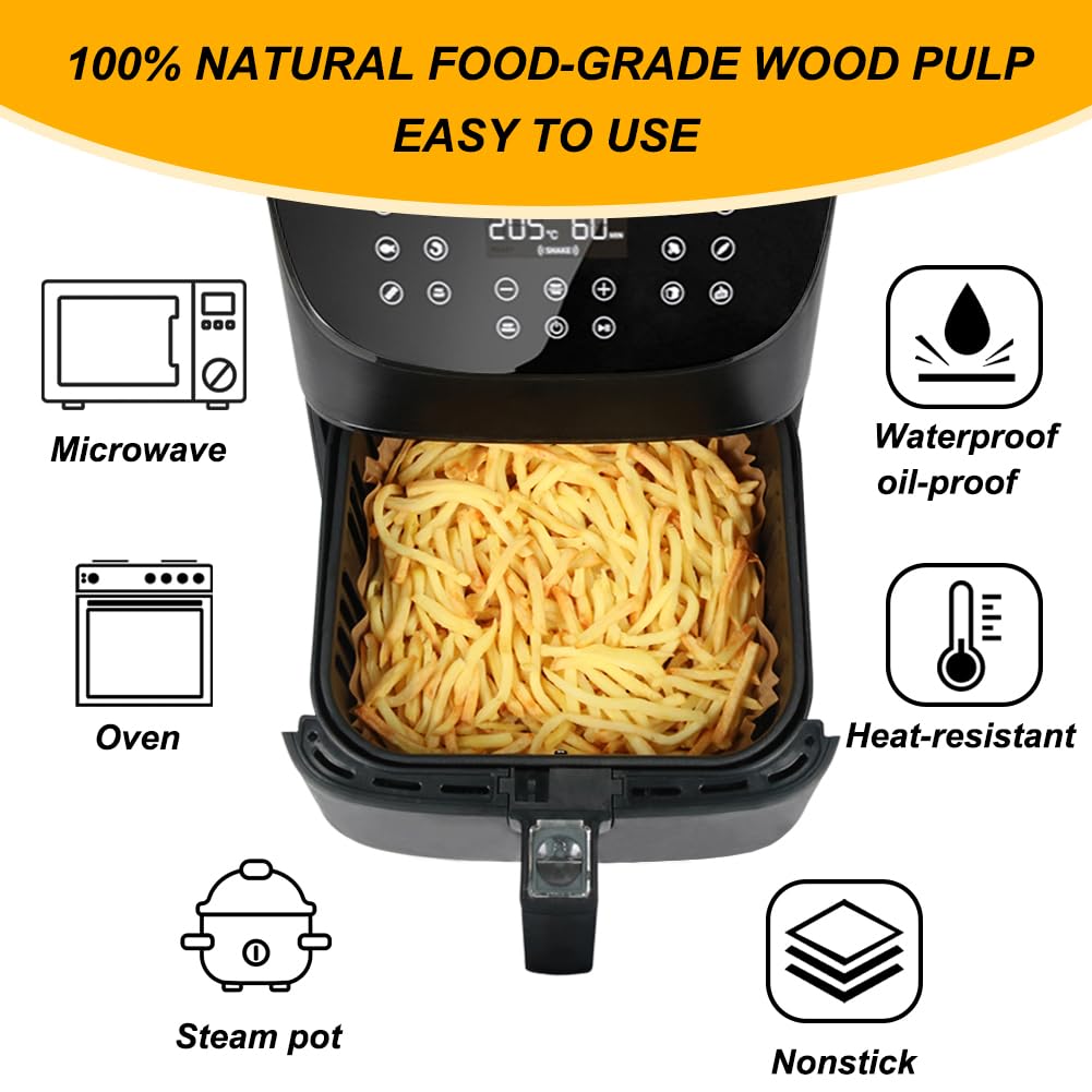 BYKITCHEN Square Air Fryer Disposable Paper Liners - Set of 100, Compatible with Cosori, Instant Pot, Dash Mini Air Fryer and More
