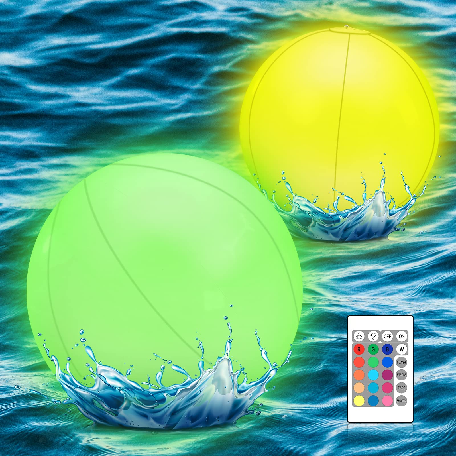 XLYLKS 2 Pcs LED Beach Balls Glow in Dark Party Supplies, 16 Inch Led Beach Ball, IP68 Waterproof Light Up Ball for Swimming Pool, Beach Game, Hot Tub, Decor Outdoor Indoor