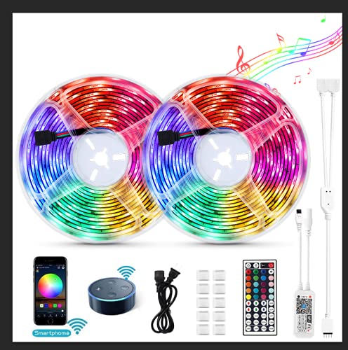 LUNSY Smart LED Strip Lights 32.8 ft/10m, Music Sync, Bluetooth APP Controlled, Remote Control, RGB, 300LED SMD5050, IP65 Waterproof Outdoor, 12V, Alexa Controlled