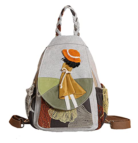 YIMOYICAI Backpack Purse for Women Girl's Convertible Sling Bag Boho Hippie Embroidered Woven Canvas with Woven Cotton Perfect Small Sling Bag Girl in the Wind