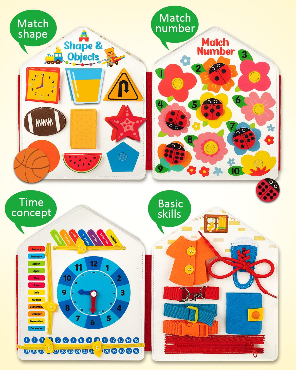 Coogam Toddler Felt Montessori Busy Book, Activity Sensory Boards Fine Motor Skill Quiet Book Car Travel Binder Autism Toys Preschool Learning Educational Gift for 3 4 5 Year Old