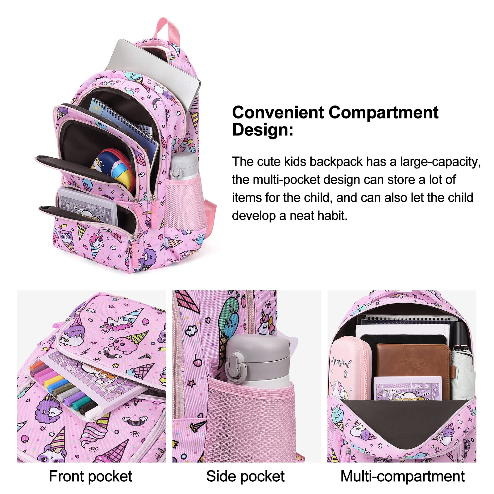 CLUCI Kids Backpack for Girls Bookbags Preschool Backpack Toddler Daycare School Bag Elementary Kindergarten Lightweight Waterproof Pink Unicorn