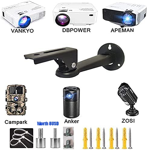 2-Be-Best Mini Projector Wall Mount Angle Adjustable Projector Mount Length 7.87 in / 20 cm Thread 1/4" M4 M6 Rotation 360° as Projectors CCTV DVR Cameras Camcorder Mount for Office School Home Black