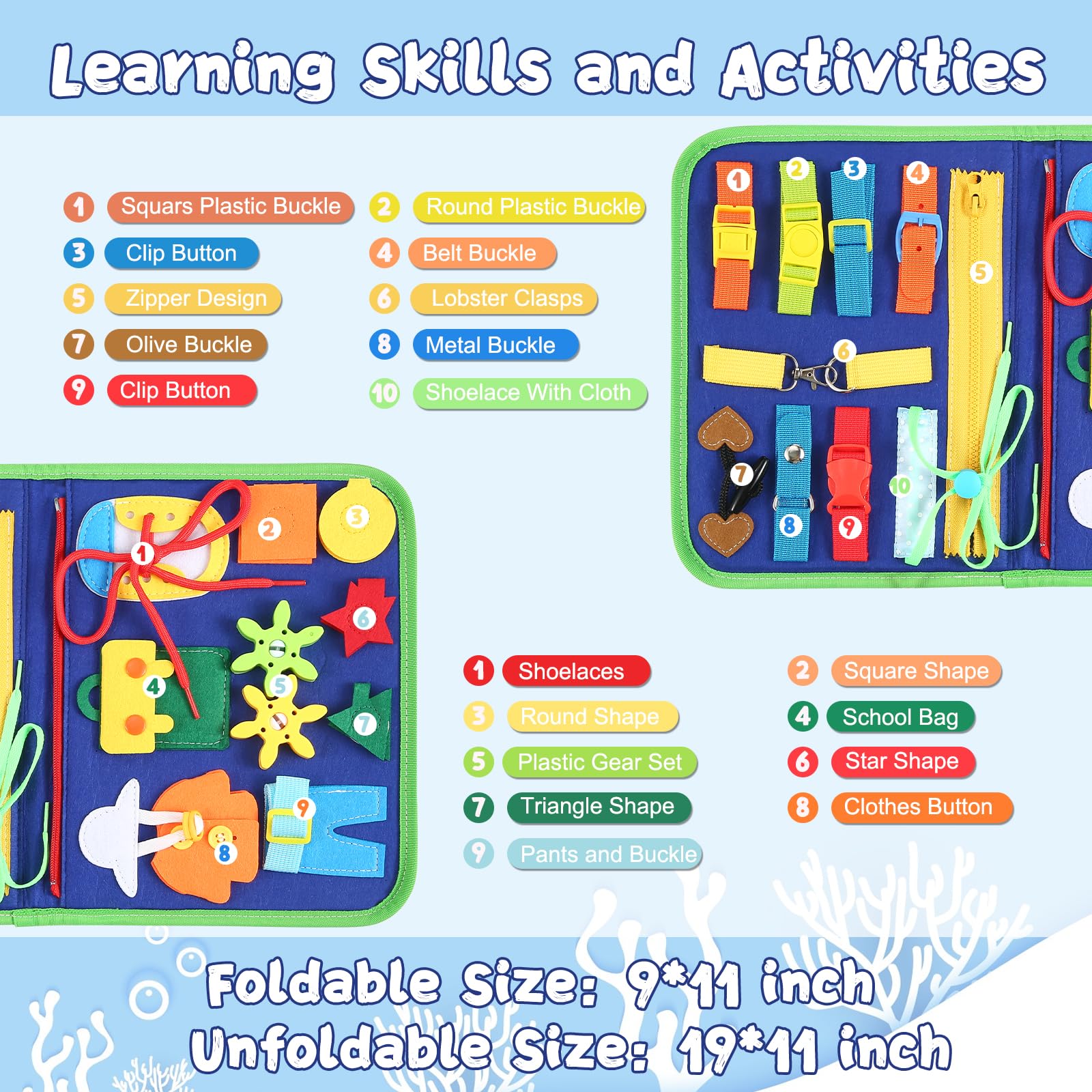 khlerox Busy Board Montessori Toy for Toddlers, Educational Learning Activity Sensory Board, Developing Sensory Toy for Fine Motor Skills, Travel Toy for Plane Car, Gift for Boys Girls