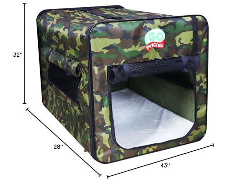 Go Pet Club 43" Soft Collapsible Dog Crate, Portable Pet Carrier, Thick Padded Pet Travel Crate for Indoor & Outdoor, Foldable Kennel Cage with Durable Mesh Windows, Forest Green Camo
