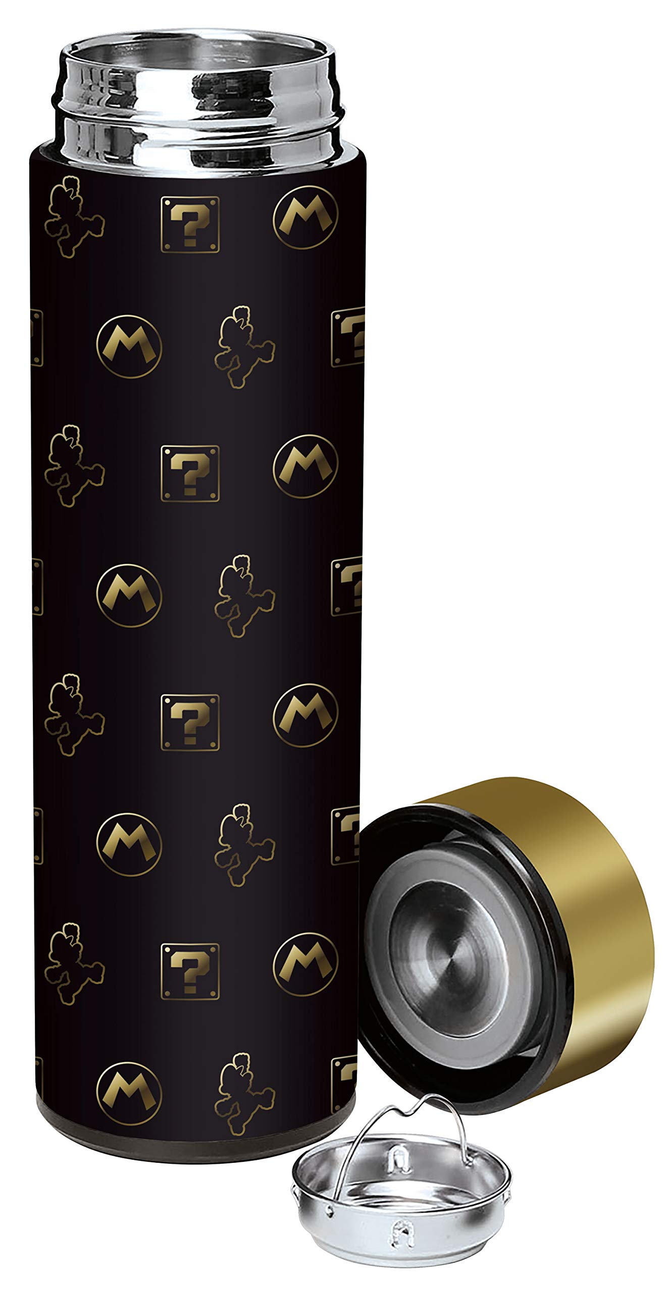 Controller Gear Super Mario Black & Gold Mario Vacuum Insulated Stainless Steel Sport Water Bottle, 17 oz, 500 ML