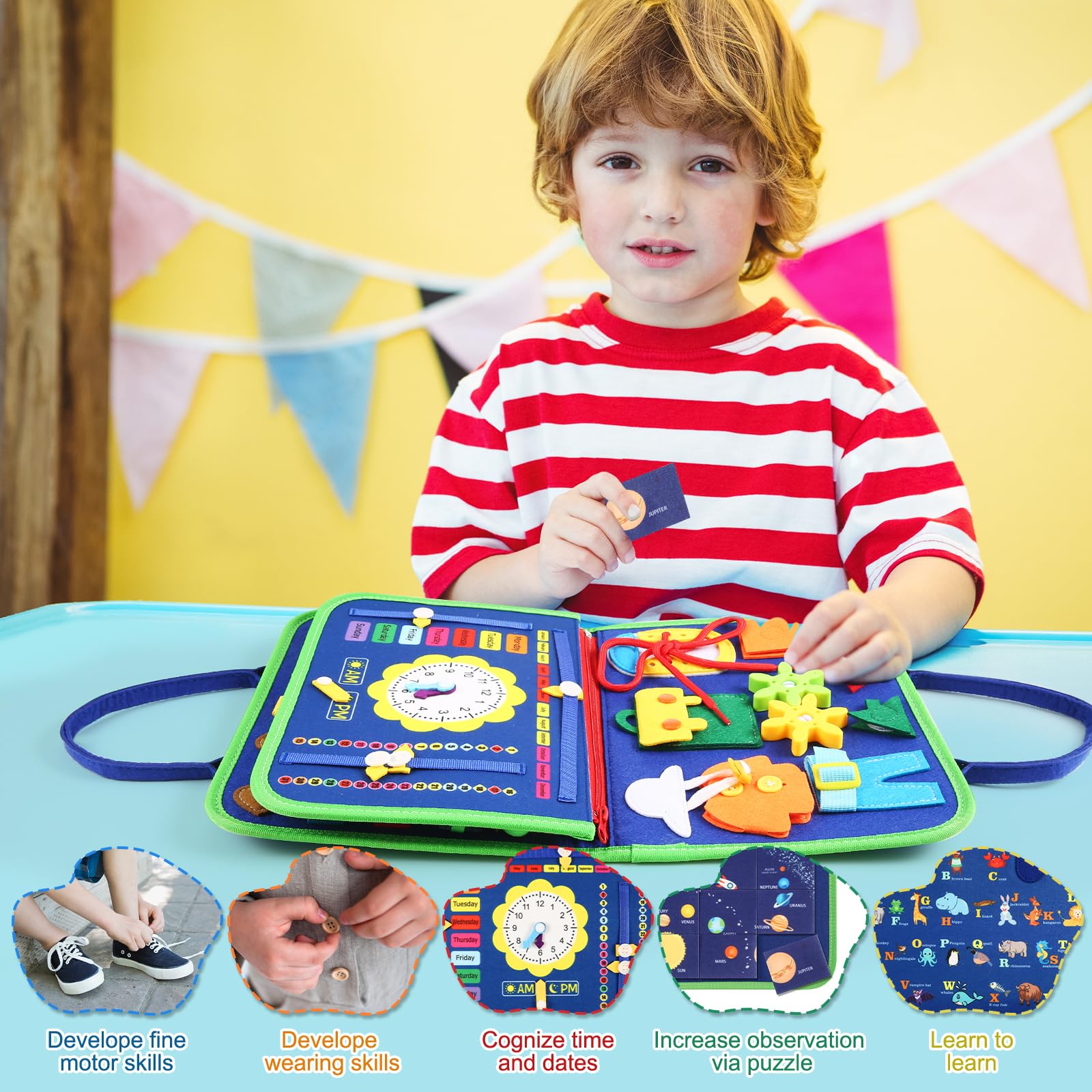 khlerox Busy Board Montessori Toy for Toddlers, Educational Learning Activity Sensory Board, Developing Sensory Toy for Fine Motor Skills, Travel Toy for Plane Car, Gift for Boys Girls