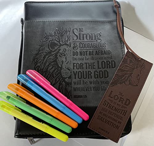 DecorBona Bible Case for Men - Bible Case and Accessories Religious Gift Set for Men, Bible Cover, Highlighter and Bookmark, Christian Gifts for Men