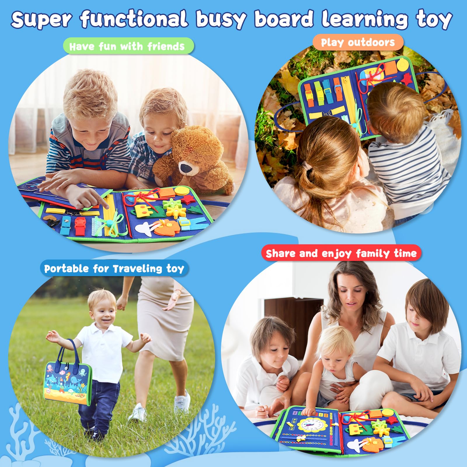 khlerox Busy Board Montessori Toy for Toddlers, Educational Learning Activity Sensory Board, Developing Sensory Toy for Fine Motor Skills, Travel Toy for Plane Car, Gift for Boys Girls