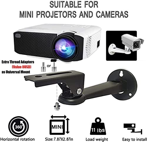 2-Be-Best Mini Projector Wall Mount Angle Adjustable Projector Mount Length 7.87 in / 20 cm Thread 1/4" M4 M6 Rotation 360° as Projectors CCTV DVR Cameras Camcorder Mount for Office School Home Black