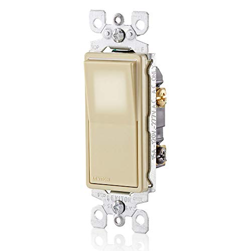 Leviton L5613-2I 15 Amp, 120/277 Volt, Decora LED Illuminated Rocker 3-Way AC Quiet Switch, Residential Grade, Grounding, Ivory