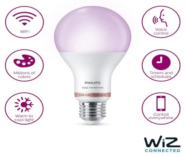 Philips Color and Tunable White A21 LED High Lumen 100W Equivalent Dimmable Smart Wi-Fi Wiz Connected Light Bulb, Compatible with Alexa, Google Assistant, and Siri Shortcuts (2-Pack) (9290024493)