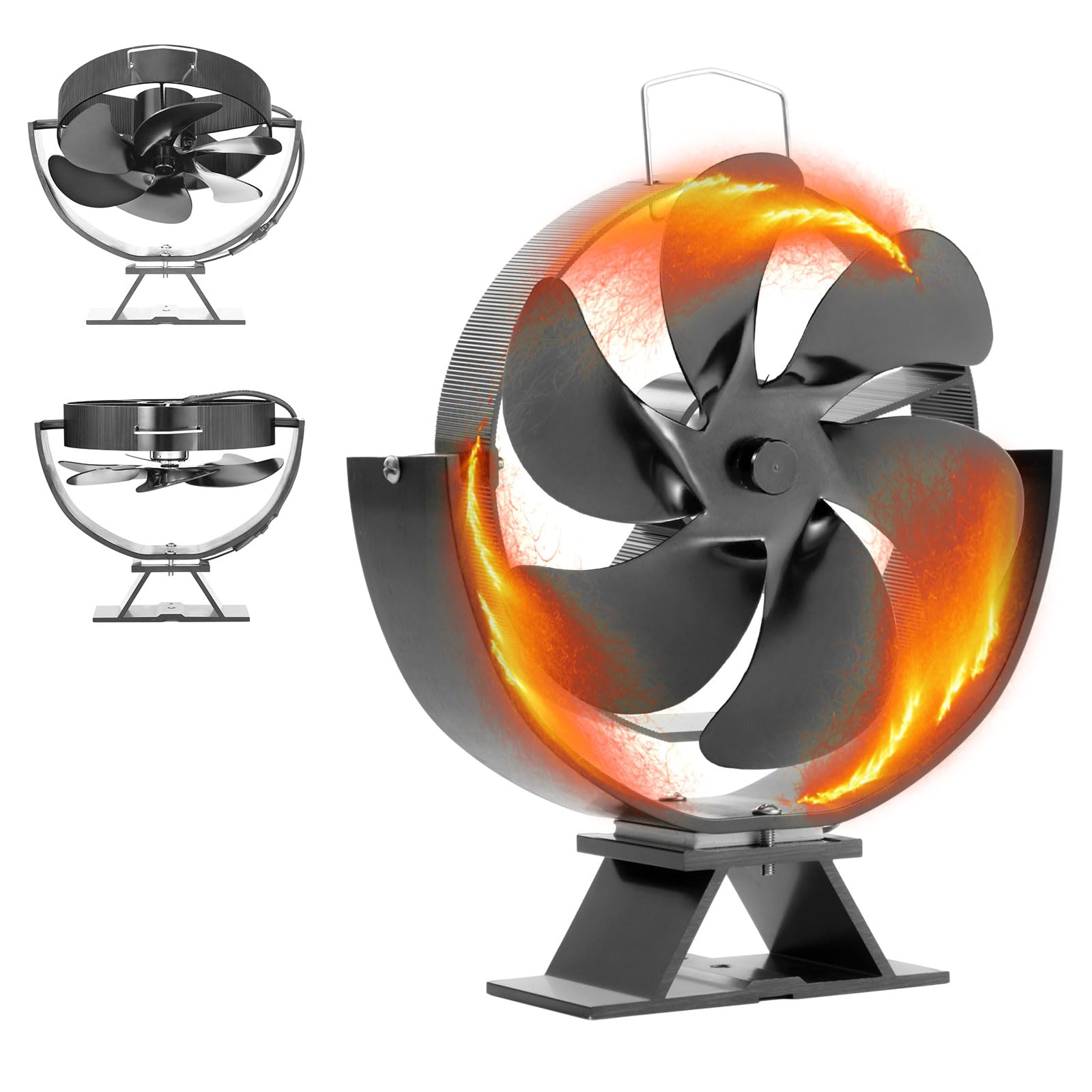 Longzhuo Wood Stove Fan, Adjustable Fireplace Fan, 6 Blades Heat Powered Stove Fan with Thermometer, Stove Fan for Woodstove/Log Burner/Fireplace Stove