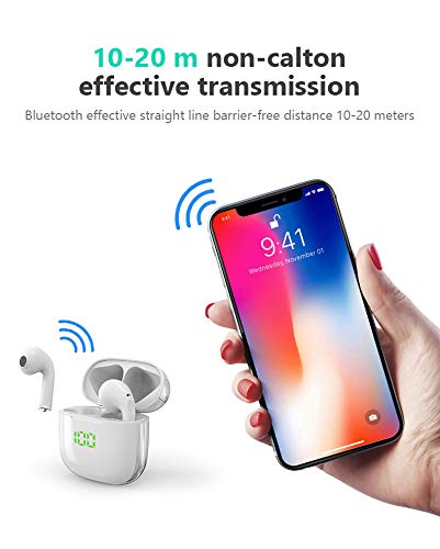 TOP True Wireless Earbuds Bluetooth Headphones Touch Control with Wireless Charging Case IPX5 Waterproof TWS Stereo Earphones in-Ear Built-in Mic Headset Premium Deep Bass for Sport White