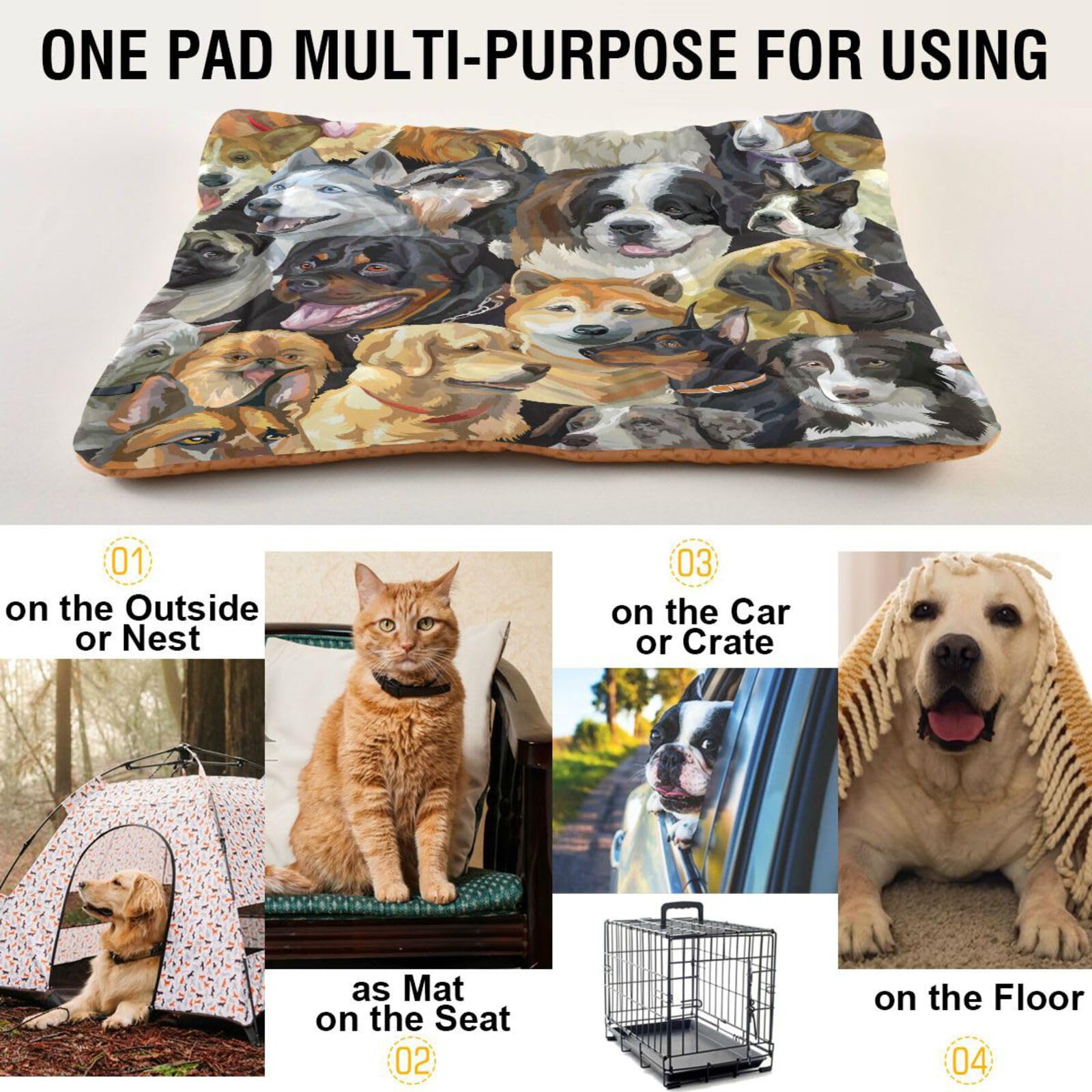 YETTASBIN Cute Dogs Crate Pet Bed, Portable Washable Dog Cat Mat, Soft Comfortable Pet Mattress with Non-Slip Bottom for Dogs Cats Sleeping, 36 x 24 Inch