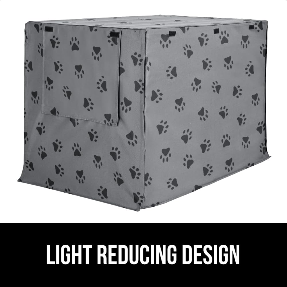 GORILLA GRIP Dog Crate Covers compatible with Amazon Basics Dog Crates, All Sides Open, Privacy Cover Fits 36" Wire Kennel, Breathable Mesh Windows, Light Reducing Puppy Training Cage Topper, Gray Paw