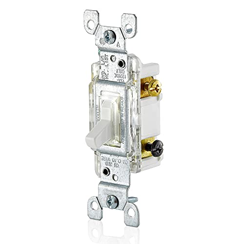 Leviton L1463-2W 15 Amp, 120 Volt, Toggle LED Illuminated 3-Way Switch, Residential Grade, Grounding, White