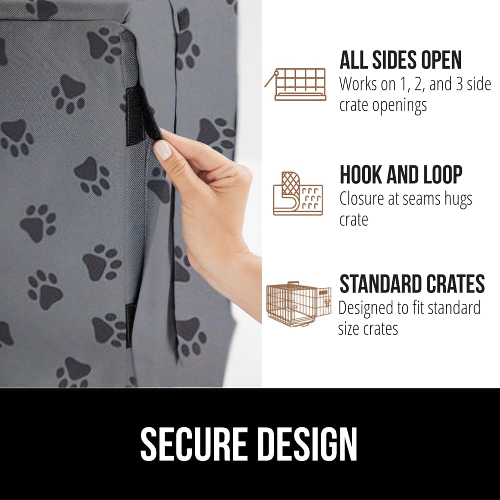 GORILLA GRIP Dog Crate Covers compatible with Amazon Basics Dog Crates, All Sides Open, Privacy Cover Fits 36" Wire Kennel, Breathable Mesh Windows, Light Reducing Puppy Training Cage Topper, Gray Paw