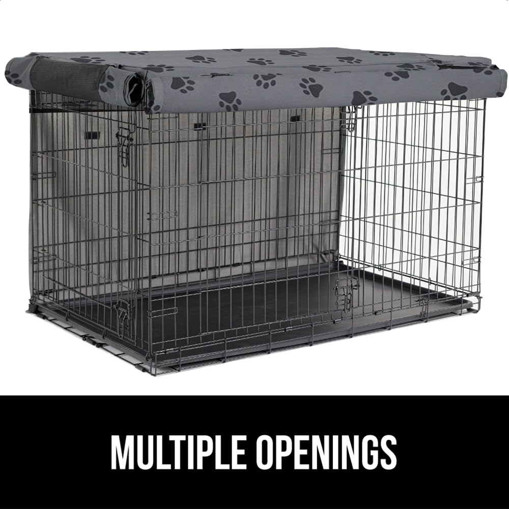 GORILLA GRIP Dog Crate Covers compatible with Amazon Basics Dog Crates, All Sides Open, Privacy Cover Fits 36" Wire Kennel, Breathable Mesh Windows, Light Reducing Puppy Training Cage Topper, Gray Paw
