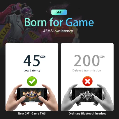 Gaming Earbuds, Bluetooth 5.0 Wireless Gaming Earbuds with 45ms Ultra Low Latency HI-FI Stereo, Gaming in-Ear Earbuds with Game/Music Modes, Gaming Earbuds with Deep Bass for Gaming, Home, Office