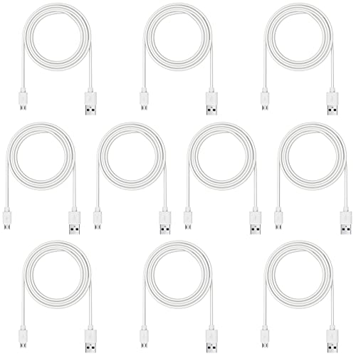 Micro USB Cable 10-Pack 6ft White, Bulk Android Charger Cord for E-Reader, Galaxy S7 S6, PS4, Paperwhite