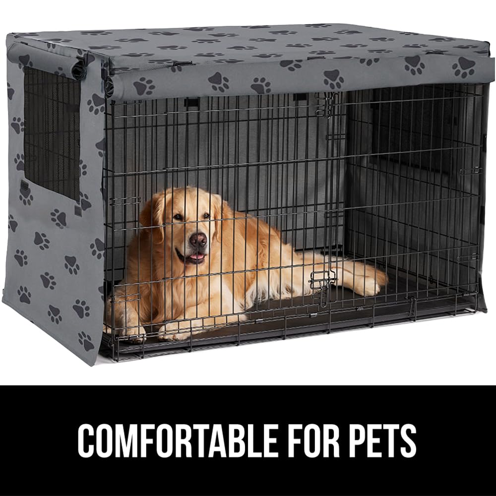GORILLA GRIP Dog Crate Covers compatible with Amazon Basics Dog Crates, All Sides Open, Privacy Cover Fits 36" Wire Kennel, Breathable Mesh Windows, Light Reducing Puppy Training Cage Topper, Gray Paw