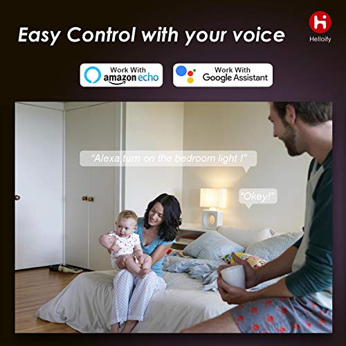 Helloify A19 LED Smart, WiFi Light Bulb Compatible with Alexa Google Home, RGBCW Color Changing, Cool Warm White Dimmable, No Hub Required, 60W Equivalent, RGB+2700K-6500K, 4 Pack