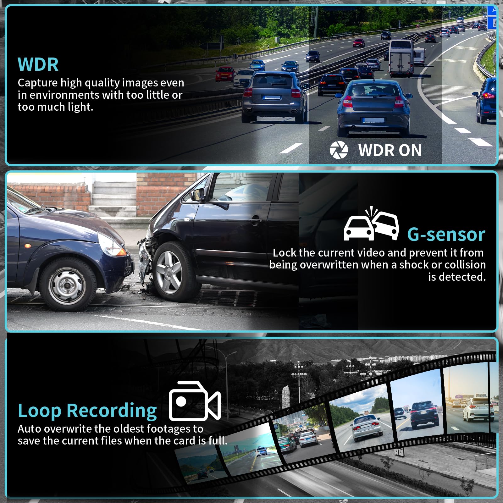 Frvesroe Dash Cam with WiFi APP, 1296P FHD Mini Front Dash Camera for Cars with Super Night Vision, WDR, Loop Recording, G-Sensor, Easy to Install, Free 16GB SD Card，FD-1