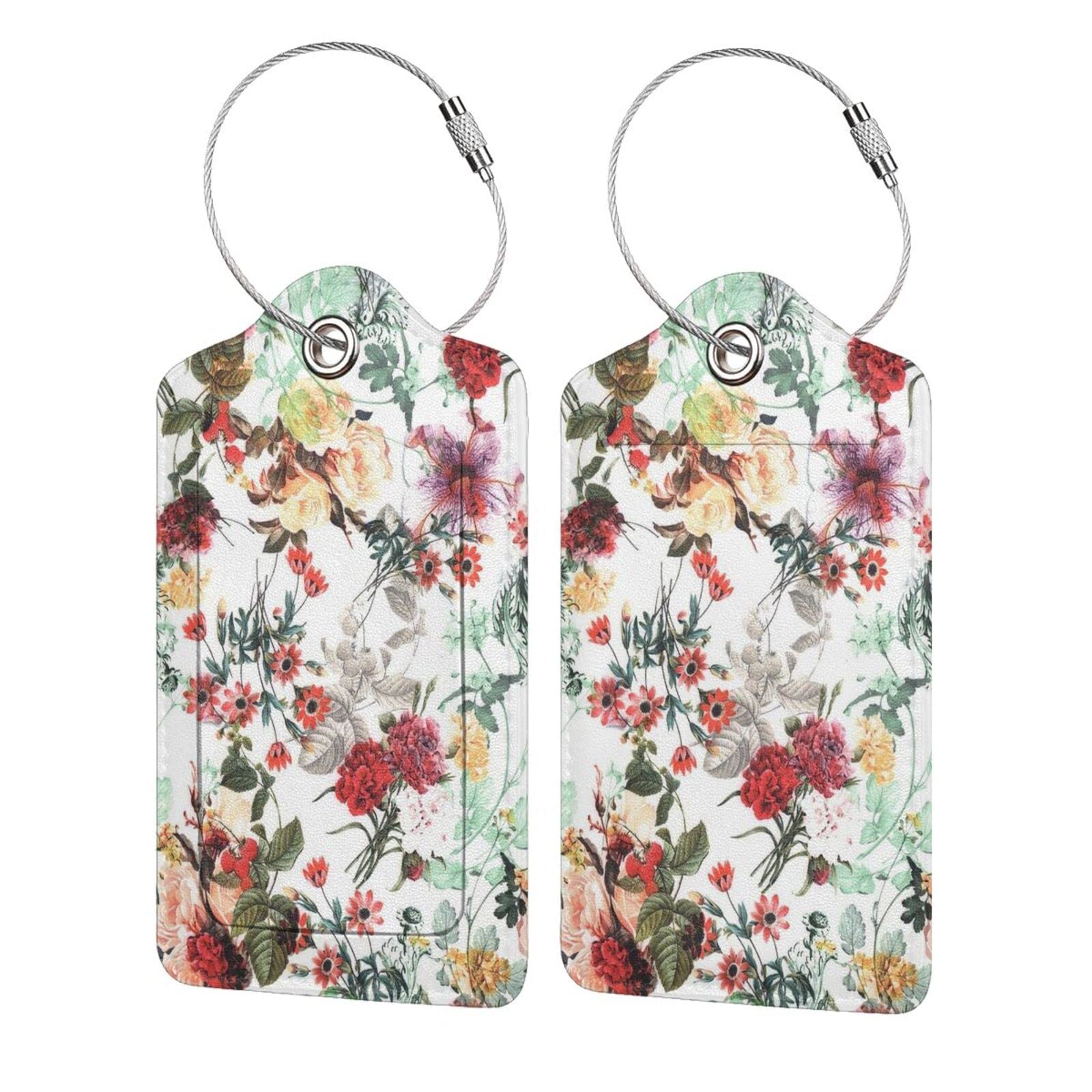 Colorful Flower Plant Floral Luggage Tags Backpack Tags 1 Pcs Stainless Steel Loop Pu Leather Luggage Tags Women Men Travel Bag Suitcase Backpack Decoration