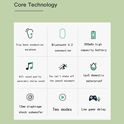 Charella #x2Kc45 5 2 Low Latency Gaming True Bo-Ne Conduction Bluetooth Headset No in-Ear Sports Sweatproof Bo-Ne Conduction