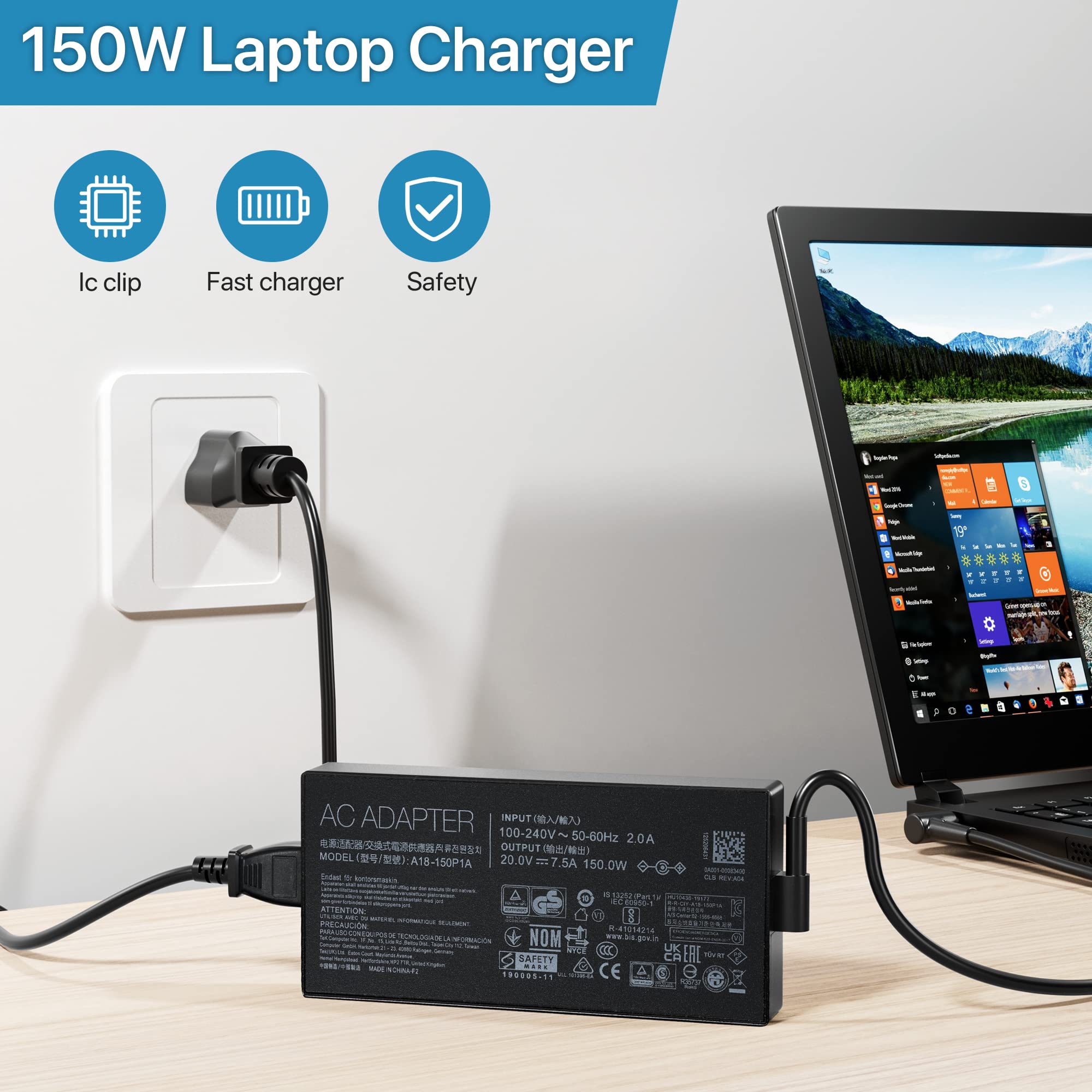 Laptop Charger for Asus 150w AC Adapter ADP-150CH B, Asus TUF Gaming Laptop Charger 150W Power Cord