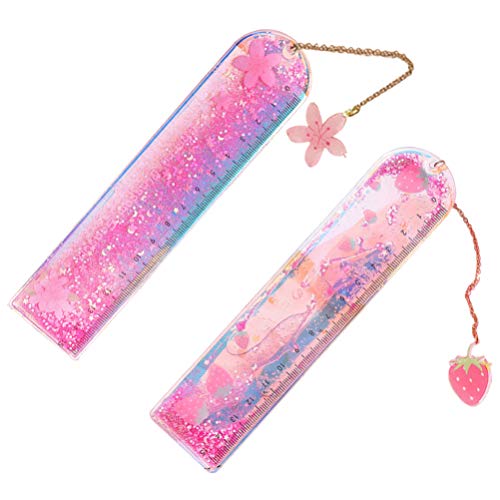 NUOBESTY 2pcs Quicksand Student Stationery Bookmark Ruler Cute Measurement Decoration Ruler Flow Sand Bookmark rulers Girl Drawing Template Cute Page Markers for Girls, Ladies, Children