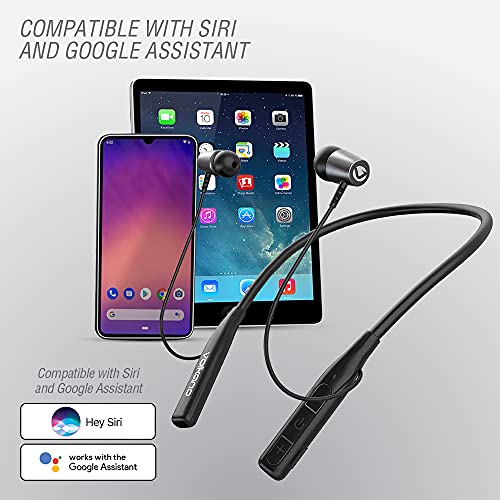 Volkano Wireless Sports Earphones w/Google Assistant/Siri, 8-HR Playtime Audífonos Inalámbricos, Flexible Neckband Bluetooth Earbuds, Compatible w/iPhone/Android, Hands-Free [Black] - Aeon+ Series
