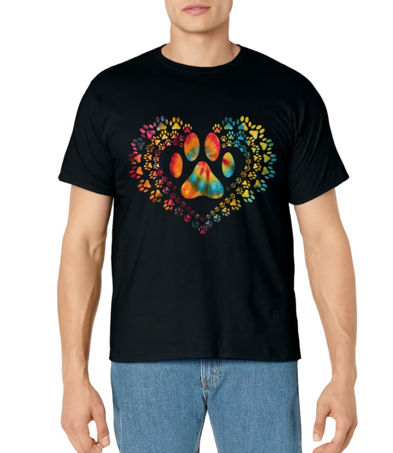 Tie Dye Love Dog Paw Print Heart Animal Lover T-Shirt