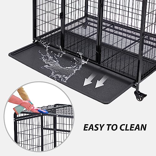 Azaeahom 43" Heavy Duty and Large Dog Crate Cage for Medium Large Dogs, High Anxiety Dog Kennel with Lockable Wheels & Removable Tray, Double Doors for Indoor Outdoor