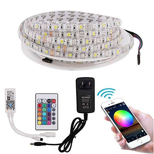 Xunata LED Strip Lights, 16.4ft WiFi Wireless Smart Phone Controlled Non-Waterproof RGBWW Light Strip Kit 5050 LED Lights, Working with Android and iOS System, Alexa, Google Assistant